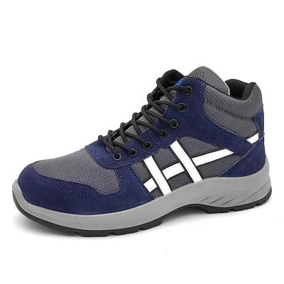 China Steel Toe Suede Leather Work Boots Blue Industrial Construction Boots for sale