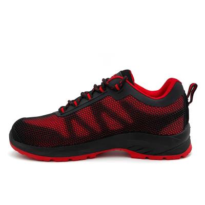 China KPU Breathable Mesh Work Boots S3 Slip Resistant Steel Toe Shoes Black Red for sale