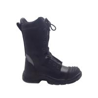China Black Leather Firefighter Boots Heat Insulation Firefighter Boots Steel Toe Reflect Stripe for sale