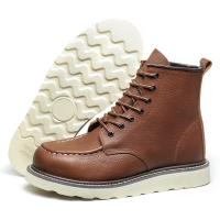 China Fashionable Steel Toe Work Boots Slip Resistant Mid Top Leather Boots Unisex for sale