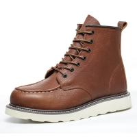 China Fashionable Steel Toe Work Boots Slip Resistant Mid Top Leather Boots Unisex for sale