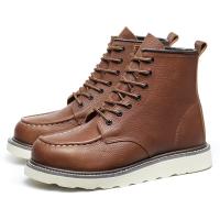 China Fashionable Steel Toe Work Boots Slip Resistant Mid Top Leather Boots Unisex for sale