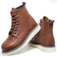 China Fashionable Steel Toe Work Boots Slip Resistant Mid Top Leather Boots Unisex for sale