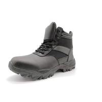 China Round Toe Black Mid Calf Combat Boots with Steel Toe and Steel Sole Protection for sale