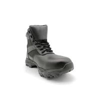 China Round Toe Black Mid Calf Combat Boots with Steel Toe and Steel Sole Protection for sale