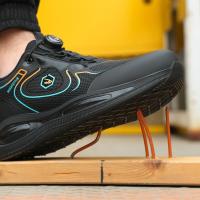 China Swivel Button Black Safety Shoes With Kevlar Midsole And Rubber Sole for sale