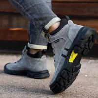 China Gray Suede Safety Boots With Kevlar Midsole And Slip-Resistant Rubber Sole for sale