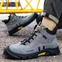 China Gray Suede Safety Boots With Kevlar Midsole And Slip-Resistant Rubber Sole for sale