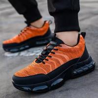 China Flyknit Kevlar Air-cushioned Sole Safety Shoes For Industrial Workers In Orange Red Black for sale