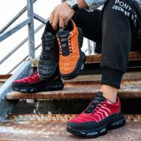 China Flyknit Kevlar Air-cushioned Sole Safety Shoes For Industrial Workers In Orange Red Black for sale