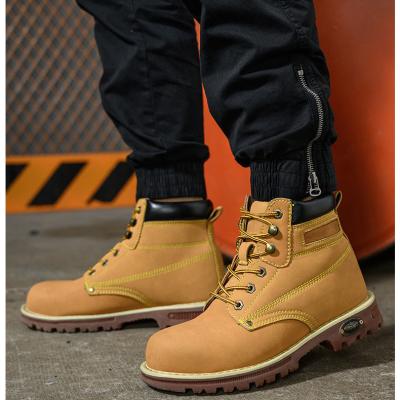 China Yellow Microfiber Leather Safety Boots Beef Tendon Sole Work Shoes For Men for sale