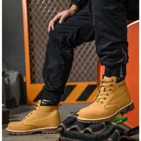 China Yellow Microfiber Leather Safety Boots Beef Tendon Sole Work Shoes For Men for sale