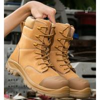China Wheat Cowhide Rubber Sole Glass Fiber Toe Security Guard Work Boots Anti Smashing Kevlar Anti-Proof Work Shoes for sale