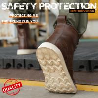 China Brown Cowhide Rubber Sole Security Safety Boots Steel Toe Anti Smashing Kevlar Anti Proof Work for sale