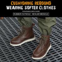 China Brown Cowhide Rubber Sole Security Safety Boots Steel Toe Anti Smashing Kevlar Anti Proof Work for sale