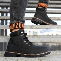 China Wheat Microfiber Leather Men'S Security Work Boots Steel Toe Kevlar Mid Sole Anti Stab Rubber for sale