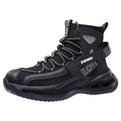 China EVA Sole Gray/Black Flying Knit Safety Boots OEM Security Work Boots With Steel Toe And Kevlar Midsole for sale