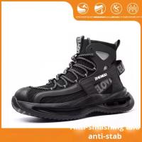China EVA Sole Gray/Black Flying Knit Safety Boots OEM Security Work Boots With Steel Toe And Kevlar Midsole for sale