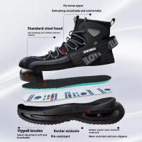 China EVA Sole Gray/Black Flying Knit Safety Boots OEM Security Work Boots With Steel Toe And Kevlar Midsole for sale