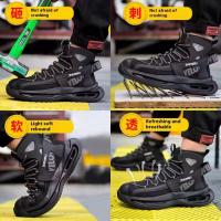 China EVA Sole Gray/Black Flying Knit Safety Boots OEM Security Work Boots With Steel Toe And Kevlar Midsole for sale