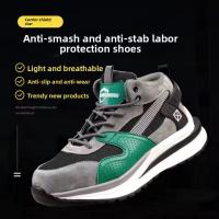 China Steel Toe Mid-cut Pigskin And Flying Knit Safety Boots For OEM Security Work for sale