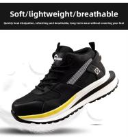China Steel Toe Mid-cut Pigskin And Flying Knit Safety Boots For OEM Security Work for sale