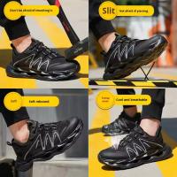 China Breathable Microfiber Leather Mesh Safety Shoes With Kevlar Anti-stab Steel Toe And EVA Sole In Black for sale