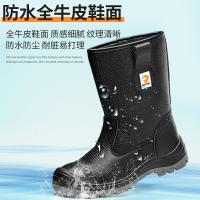 China Double Density PU Sole Safety Shoes Black High Top Genuine Leather Work Boots With Steel Toe for sale
