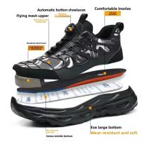 China Black BOA Rotating Button Work Shoes with Flying Knit TPU and Kevlar Anti-stab Safety Shoes for sale