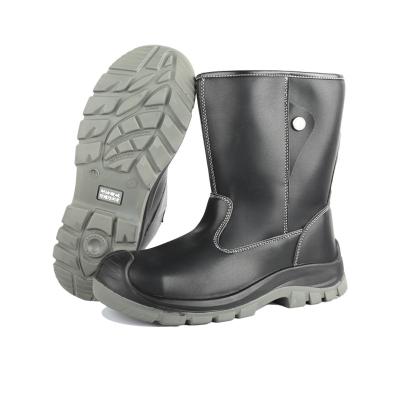 China OEM Black High Top Microfiber Leather Security Work Boots with EN-standard Steel Toe and Puncture Resistant Midsole for sale