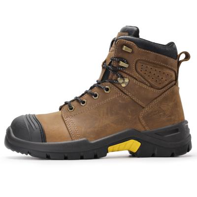 China Brown Microfiber Leather Security Work Boots with European Standard Steel Toe and Custom Logo Box Packaging for sale