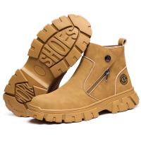 China Wheat Men's Welding Safety Shoes With Steel Toe Safety Boots Microfiber Leather Work Boots With Rubber Sole Anti-stab Kevlar Work Shoes for sale