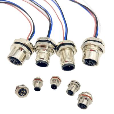 China M12 Plugs and Sockets Panel Mounted Wire Terminals Connector 20cm 4P 5P 8P for sale