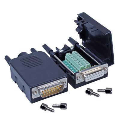 China DB15 D Sub 15 Pin Dual Row Connectors to Terminal Blocks Adapter with housing for sale