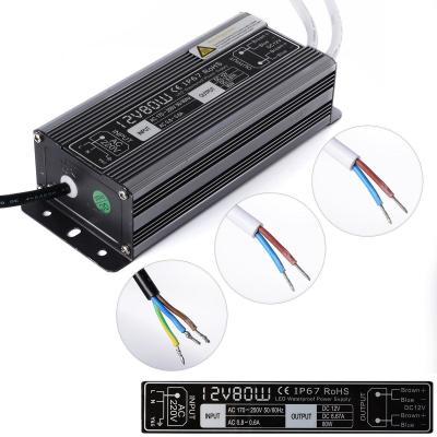 China DC 12V 80W Lighting Transformer Waterproof LED Driver Power Supply IP67 Input AC170-250V Adapter for LED Strip for sale