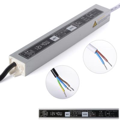 China DC 12V 40W Lighting Transformer Waterproof LED Driver Power Supply IP67 Input AC170-250V Adapter for LED Strip for sale
