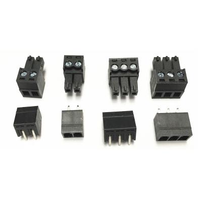 China 3.81mm Pitch PCB Pluggable Screw Terminal Blocks Plug + Right Angle Pin Header Black for sale