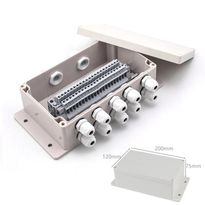 China Surface Mount Plastic Junction Box Project Case Waterproof UK2.5B Terminal Blocks 200*120*75mm for sale