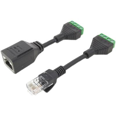 China RJ45 Network Male Plug Female Jack 8P8C to 4 Pin Screw Terminal Blocks Adapter POE Cable 10cm for sale