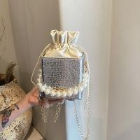 China Summer Fashion Candy Color Bucket Bag With Pearl Chain Shoulder Sling Bag for Women for sale