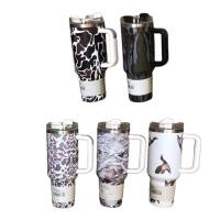 China Sustainable 40oz Leopard Print Camouflage Straw Cup Tumbler for Hot and Cold Drinks for sale
