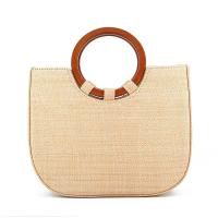 China Women's Bag Woven With Grass And Wooden Handle For Leisure Featuring Fashion Designs for sale