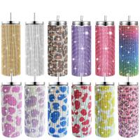 China Rhinestone Bling Diamond Glitter Stainless Steel Thermal Tumbler Great for Coffee Tea Water Beer Includes Lid and Straw for sale