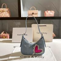 China Stylish Heart-Shaped Denim Handbag for Women Single Handle Zipper Closure Cotton Lining for sale