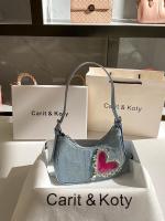 China Stylish Heart-Shaped Denim Handbag for Women Single Handle Zipper Closure Cotton Lining for sale