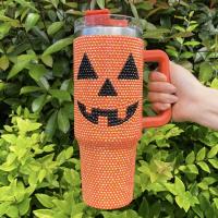 China Design Halloween 40oz Rhinestone Tumbler with Pumpkin Pattern and Stainless Steel for sale