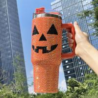 China Design Halloween 40oz Rhinestone Tumbler with Pumpkin Pattern and Stainless Steel for sale