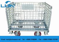 China Zinc Finish Wire Mesh Cages With Foot Brakes / Castors Rigid Rolling Metal for sale