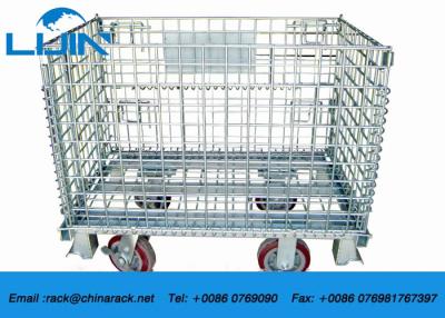 China Zinc Finish Wire Mesh Cages With Foot Brakes / Castors Rigid Rolling Metal for sale