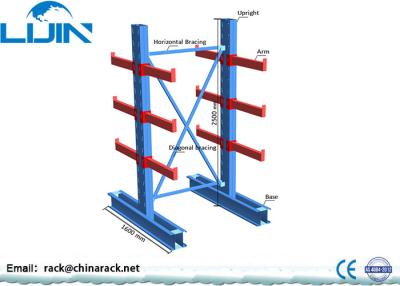 China Single Sided Cantilever Storage Racks 200 - 2000kg Loading Capacity Per Level for sale